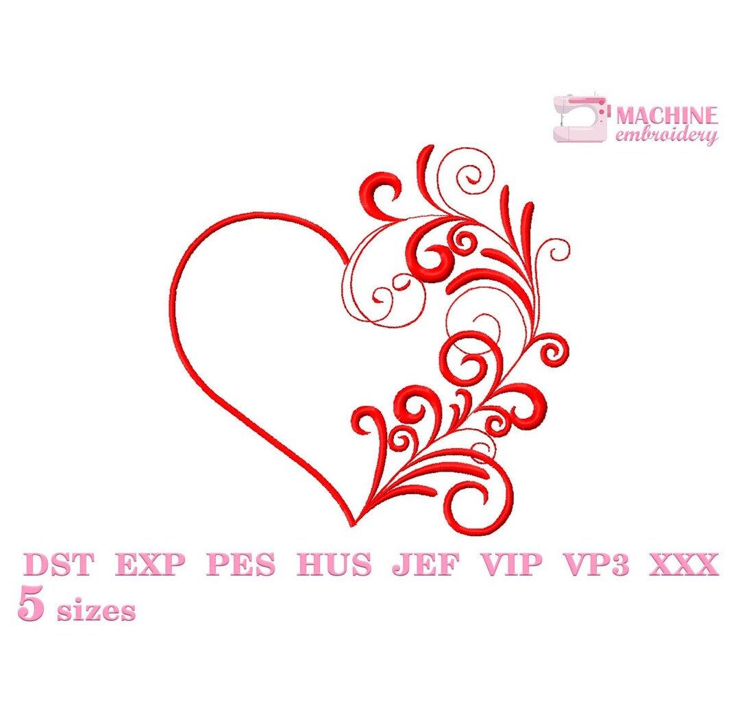 Valentine Heart Embroidery Design Machine Embroidery Pattern 5 Sizes ...