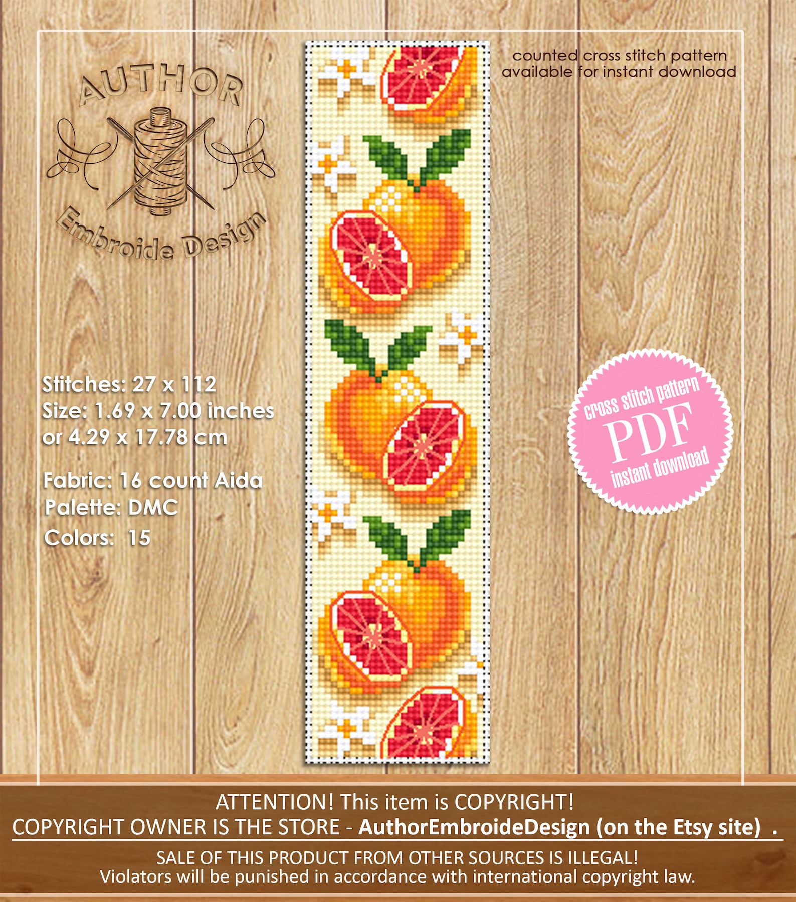 Exotic Fruit Bookmark Set Cross Stitch Pattern Download PDF Summer ...