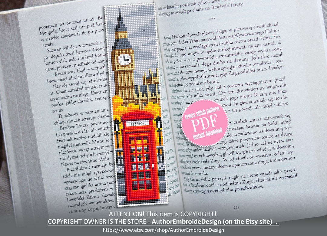 London Bookmark Cross Stitch Pattern PDF Download Red Telephone Box ...