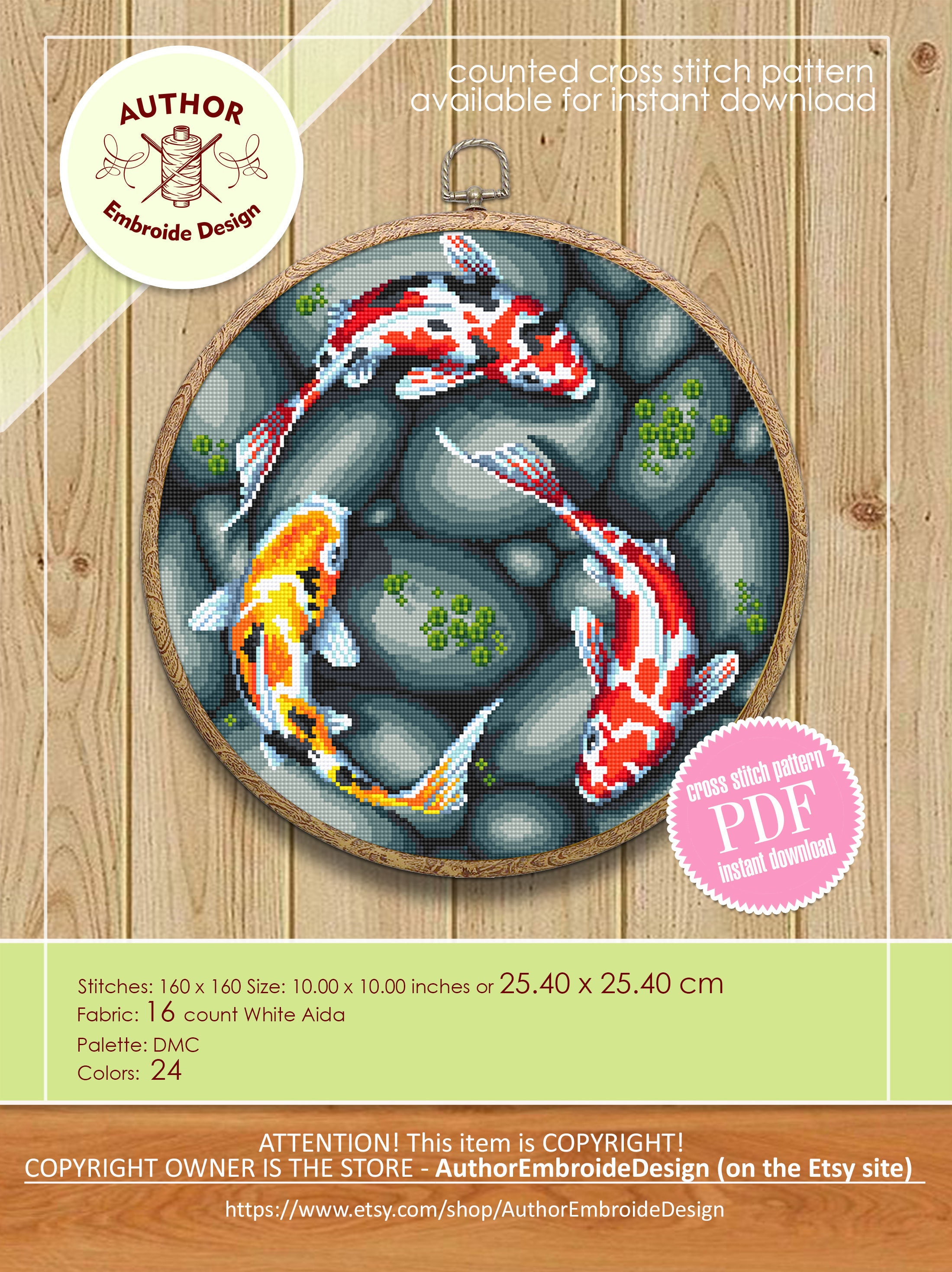 Koi Pond Cross Stitch Pattern Download PDF Koi Fish Cross - Etsy