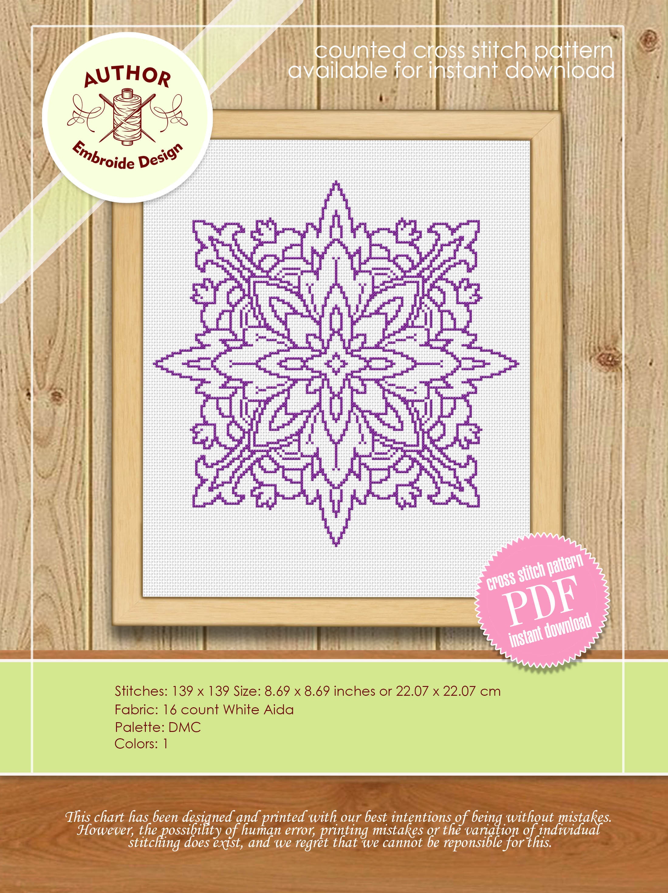 Square Mandala Cross Stitch Pattern Digital PDF Modern Vintage | Etsy