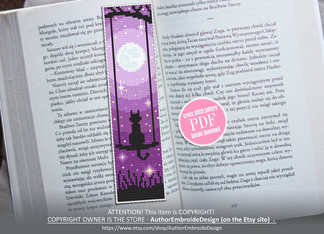 Cat Bookmark Cross Stitch Pattern Download PDF Funny Handmade Bookmark ...