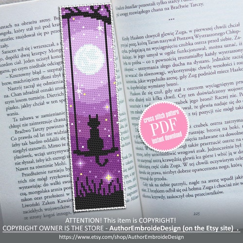 Cross Stitch Cat Bookmark Embroidery Mandala Pattern Cute - Etsy