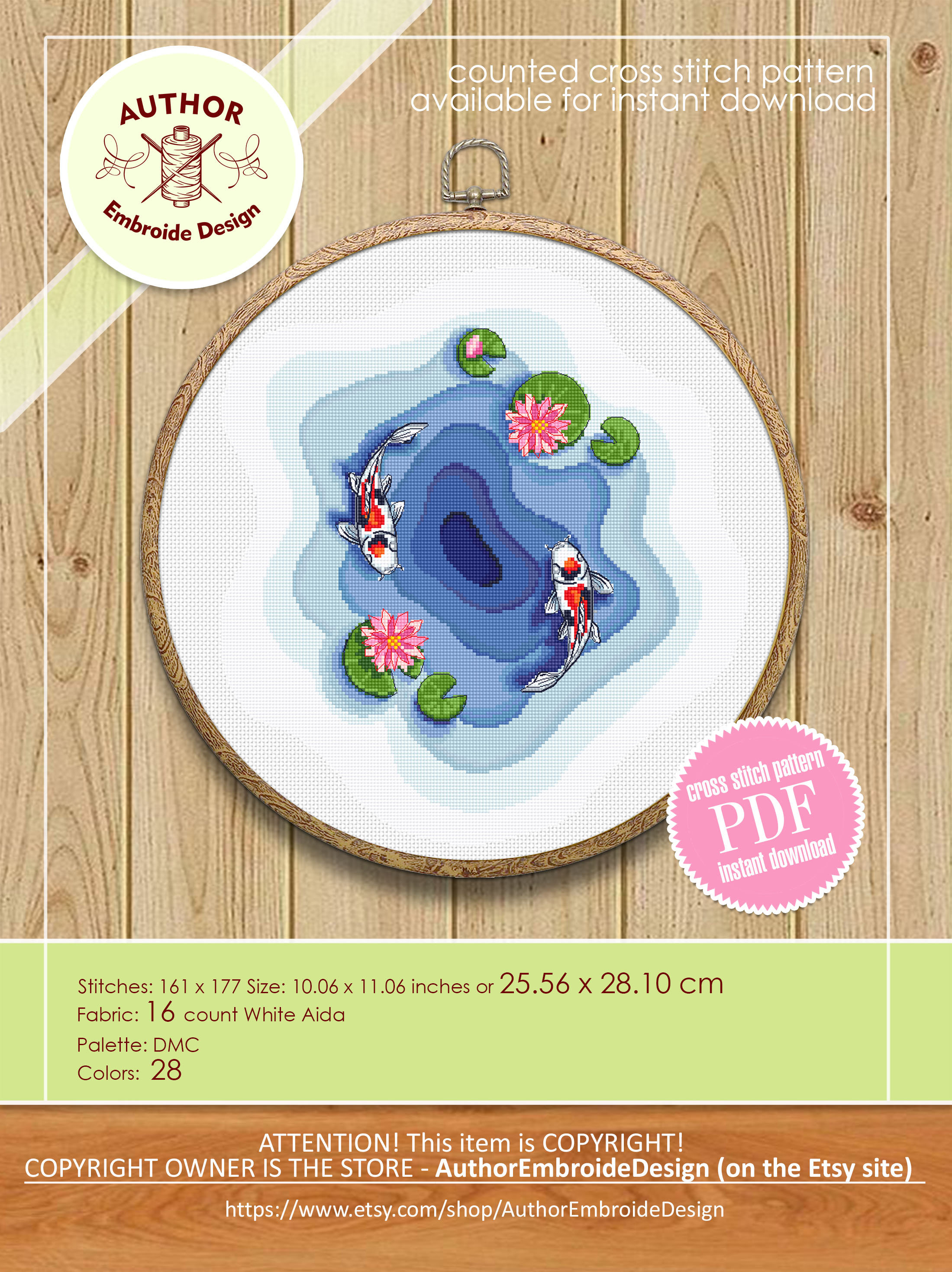 Koi Pond Cross Stitch Pattern Download PDF Koi Fish Cross - Etsy