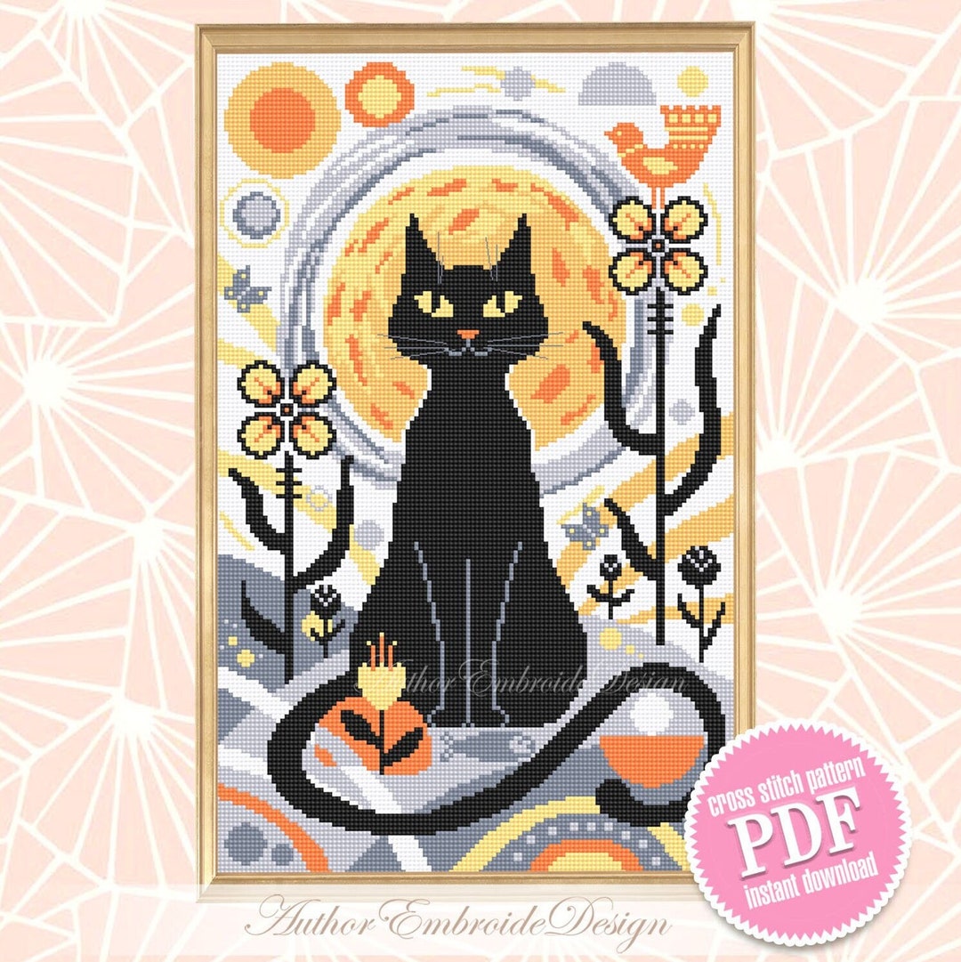 Boho Cat Cross Stitch Pattern PDF Download Boho Cross Stitch Chart ...