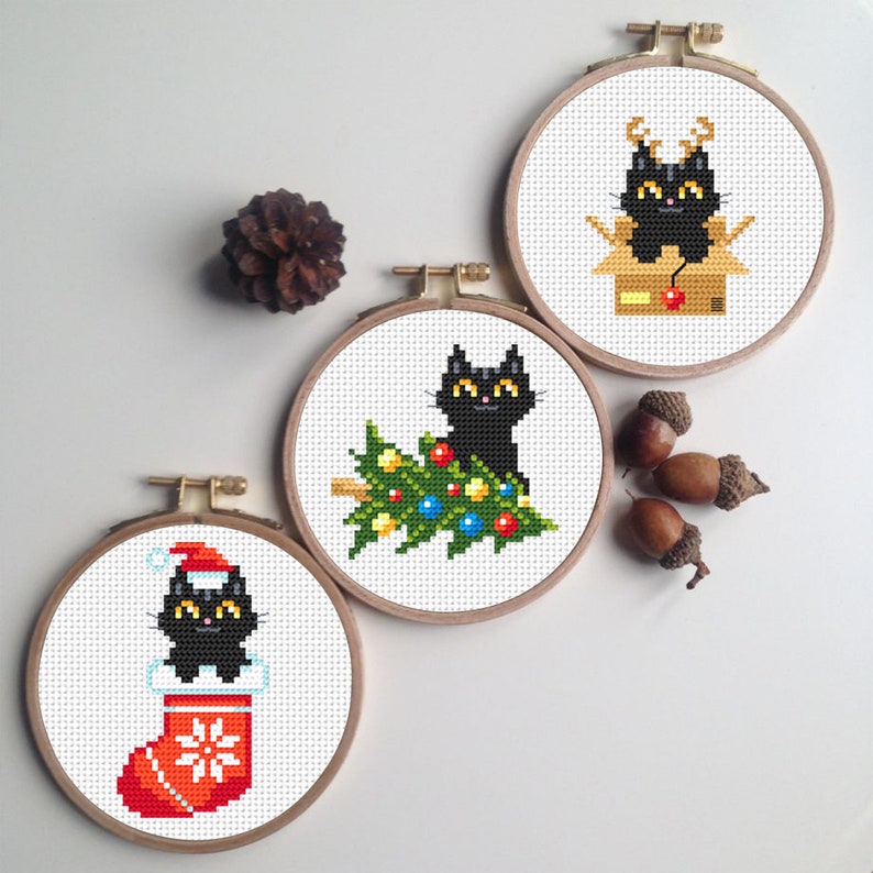 Set Christmas Cats Cross Stitch Pattern Download PDF Cute - Etsy