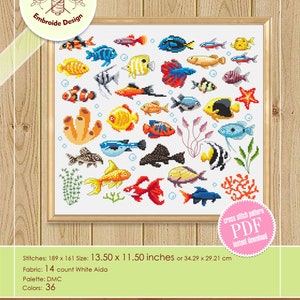 Aquarium Fish Cross Stitch Pattern PDF Download Fishes Sampler Cross ...