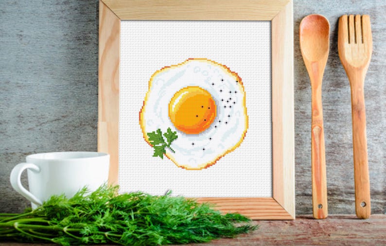Fried Egg Cross Stitch Pattern PDF Instant Download Food Cross Stitch ...