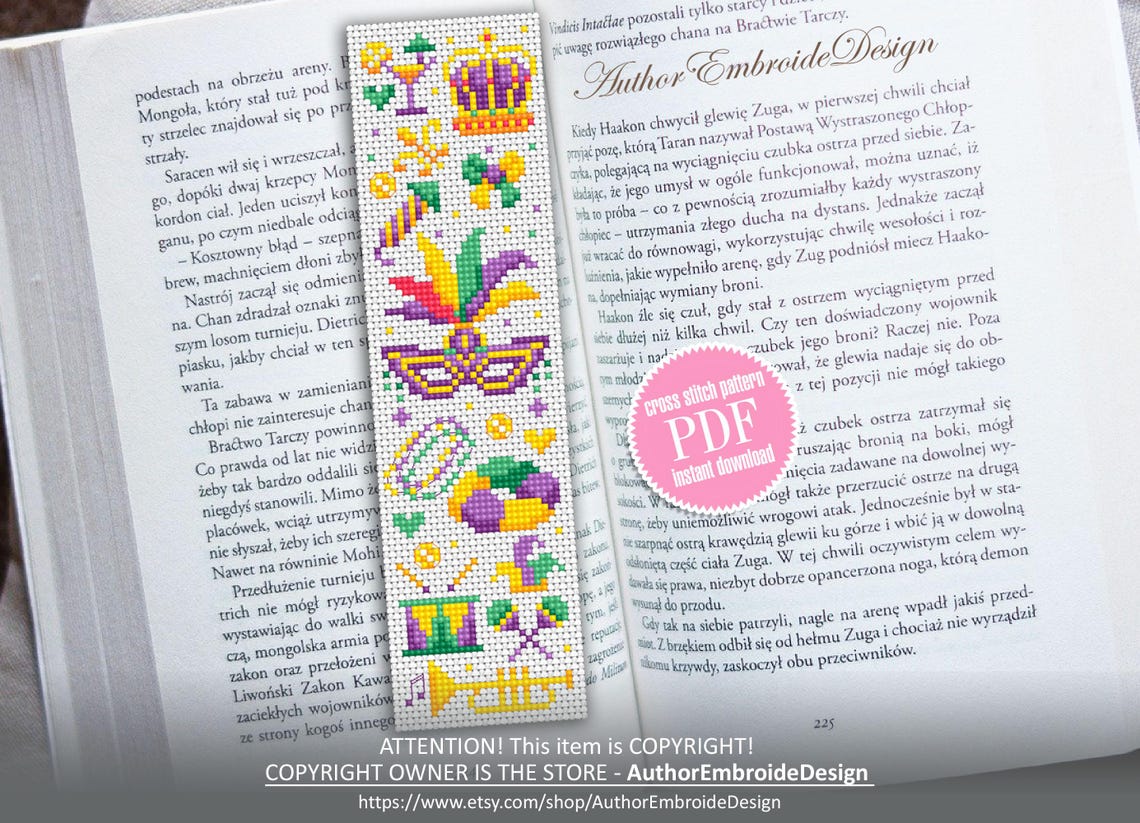 Mardi Gras Bookmark Cross Stitch Pattern PDF Download Carnival Mask ...