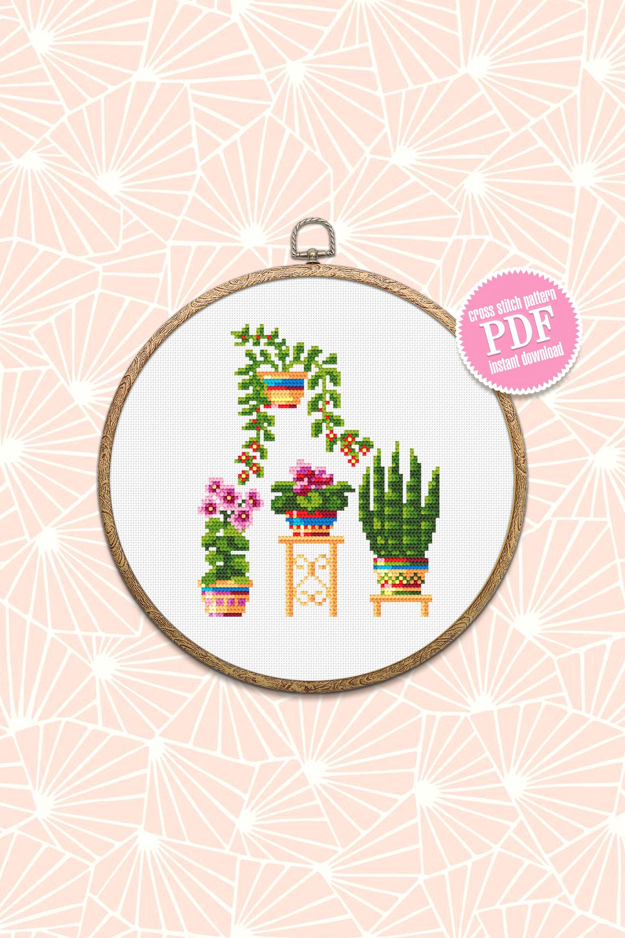 Home Plants Cross Stitch Pattern Download PDF Floral Cross - Etsy
