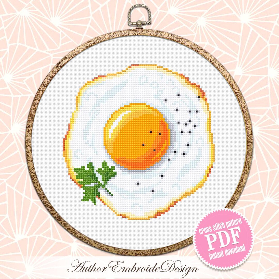 Fried Egg Cross Stitch Pattern PDF Instant Download Food Cross Stitch ...
