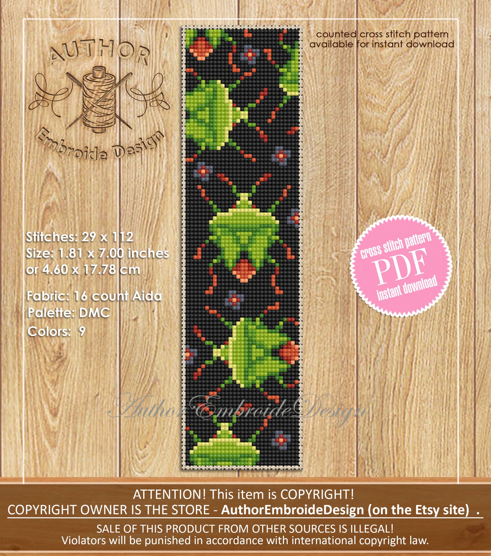 Beetle Bookmark Cross Stitch Pattern PDF Download Green Stink Bug Cross ...