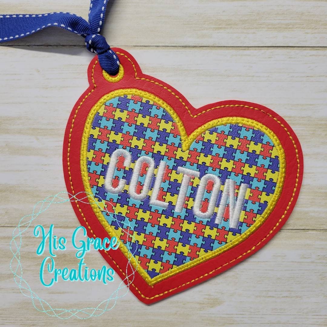 Heart Applique Bag Tag, Heart Bag Tag, Bag Tag Embroidery Design ...