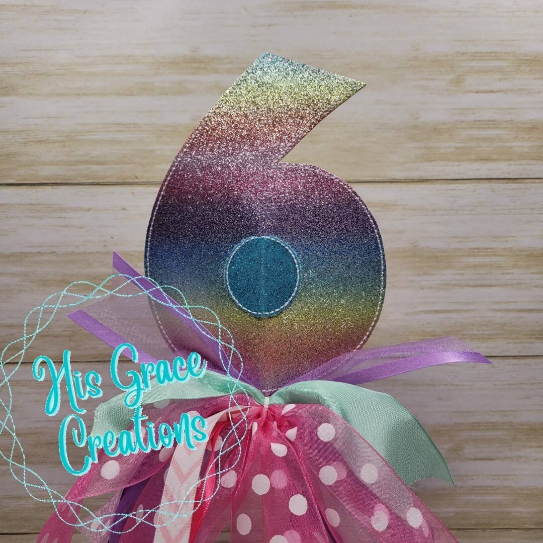 Birthday Cake Topper, Number Six, 6th Birthday, in the Hoop Cake Topper ...