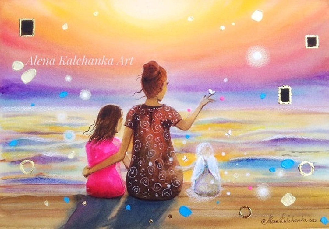 Painting Mother and Daughter, Baby Angel Art, Memory of the Child ...