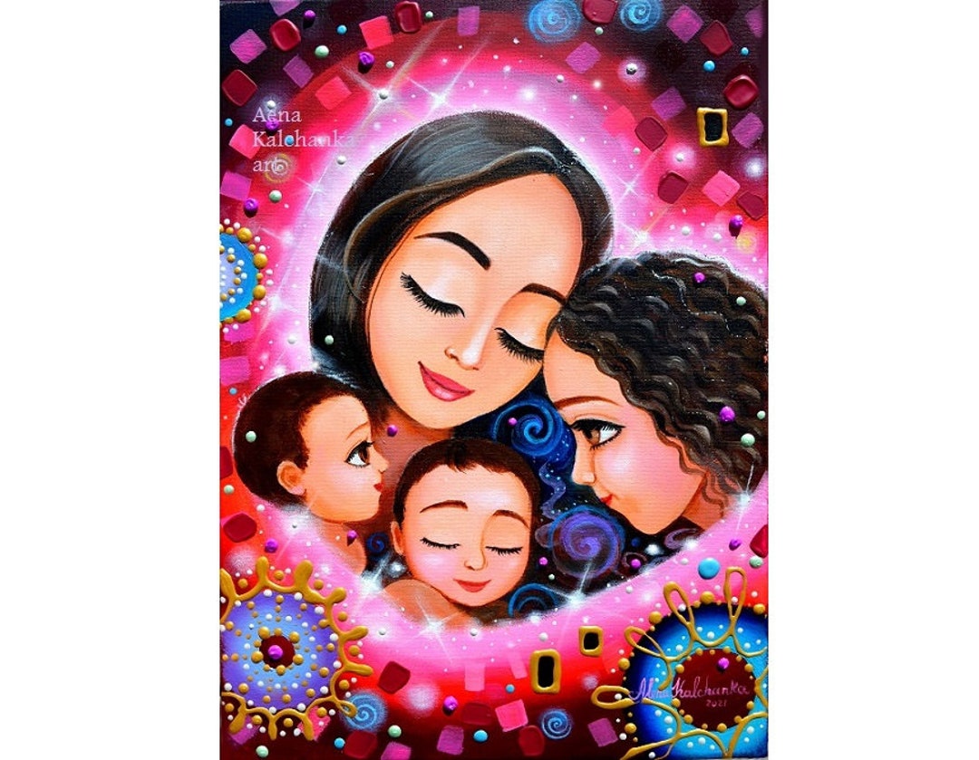 Maternity Original Art Mom With Three Children Painting Maternity ...