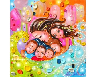 Five Sisters Art Print Five Daughters Five Girls Walking in - Etsy