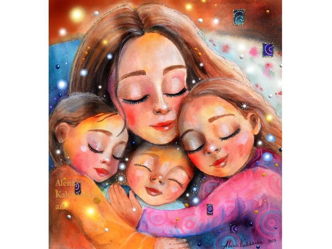 Mom With Three Children, 3 Brothers Art, Print for Children's Room ...