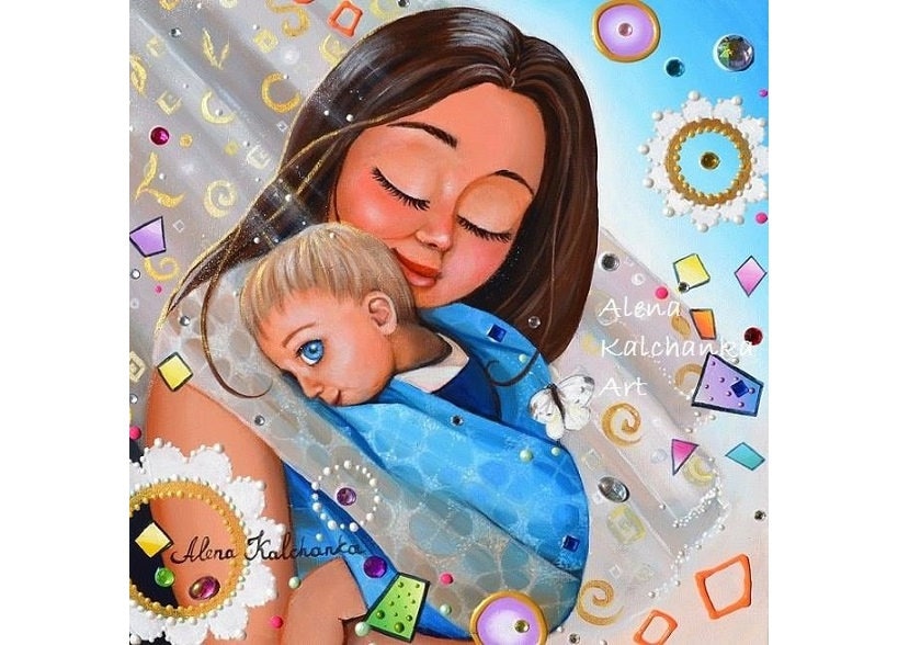 Maternity Painting. Mom With Baby. Baby Room Illustration. | Etsy