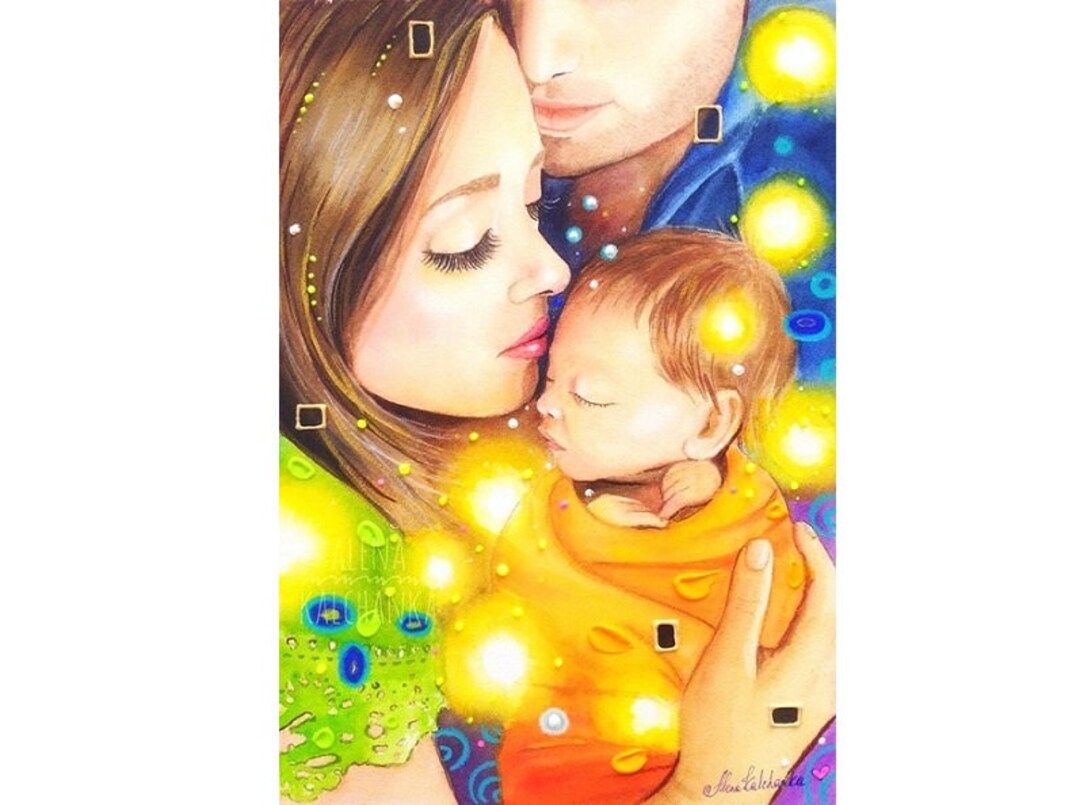 Painted Family. Family With Child. Mom With Dad Gift . Baby Room ...