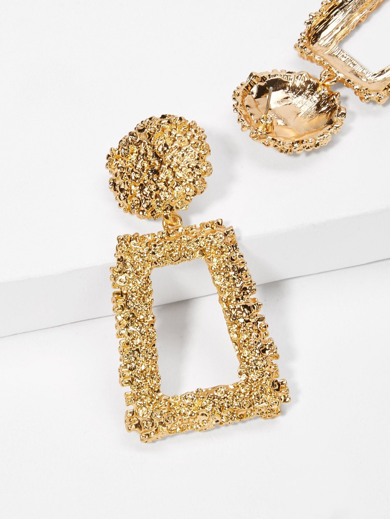 Geometric Square Gold Earrings / Women Earrings With Texture - Etsy