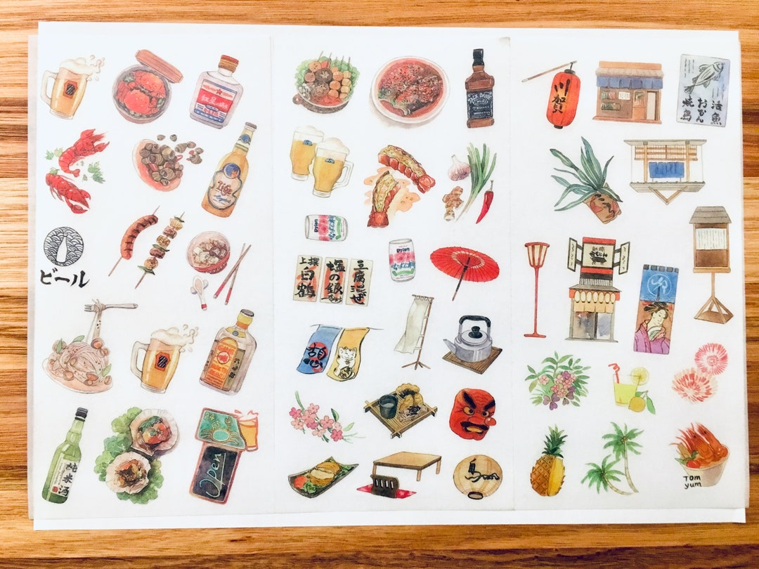 3 Sheets/pack Japanese Trip Washi Sheets Stickers, Japanese Food ...