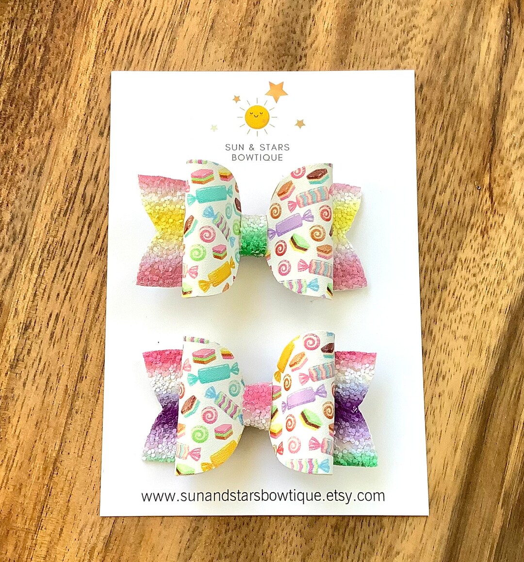 Sweet Treats Pigtail Bows, Candy, Dessert, Rainbow, Sparkly, Pigtail ...