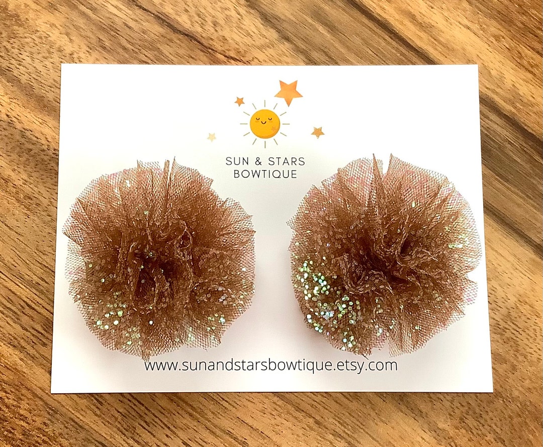 Sparkly Brown Tulle Pigtail Puffs, Tulle Pigtail Bows, Fall, Autumn ...