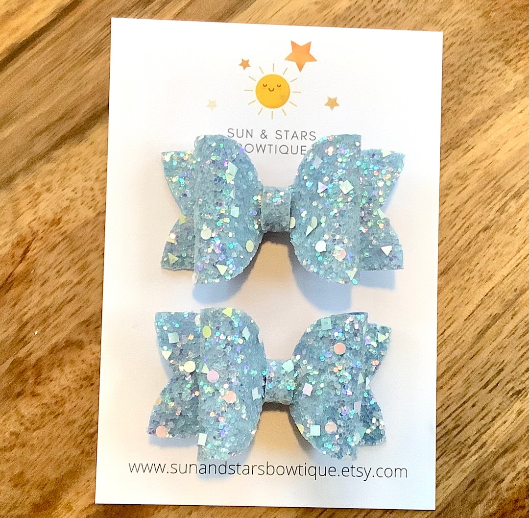 Sparkly Light Blue Pigtail Bows, Blue Pigtail Bows, Baby Blue Pigtail ...