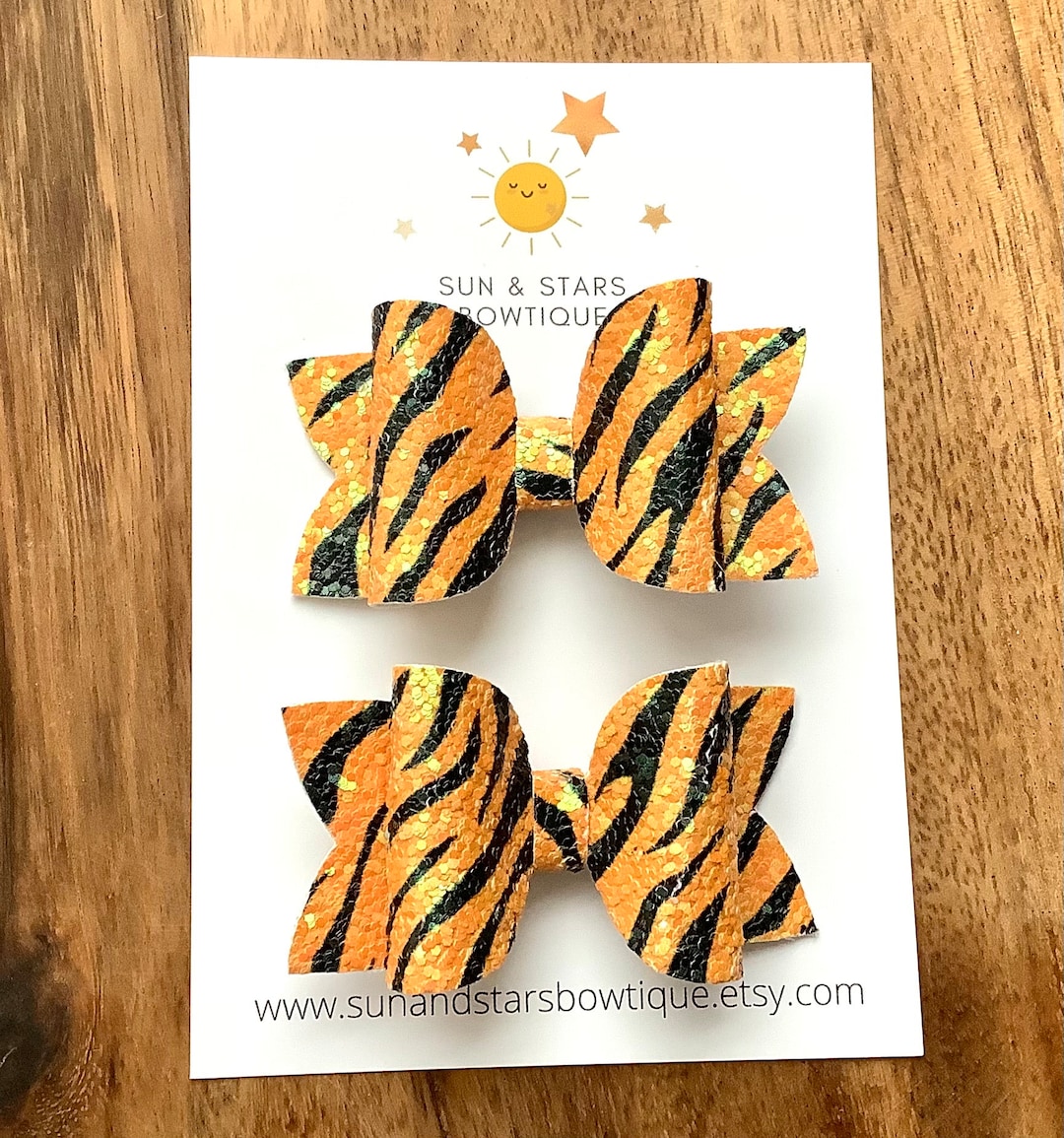 Tiger Print Pigtail Bows, Animal Print Pigtail Bows, Safari, Jungle ...