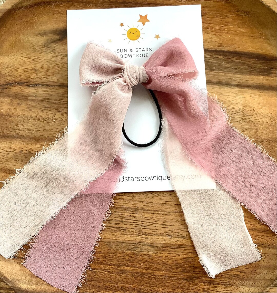 Frayed Ribbon Hair Bow, Pink and Blush Hair Bow,chiffon Silk Ribbon ...