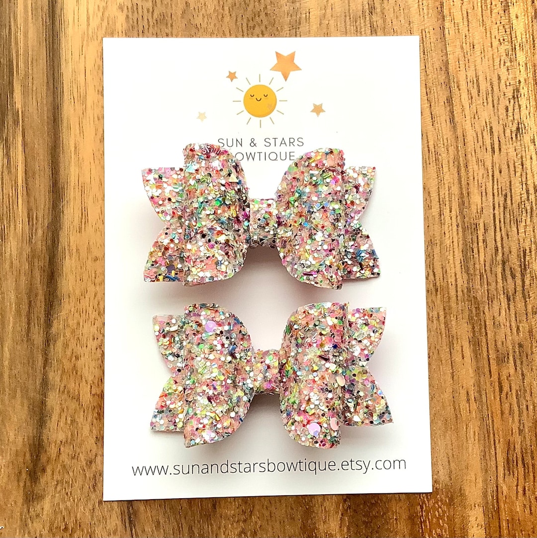 Sparkly Pink Confetti Pigtail Bows,pink Crystal Glitter Bows,spring ...