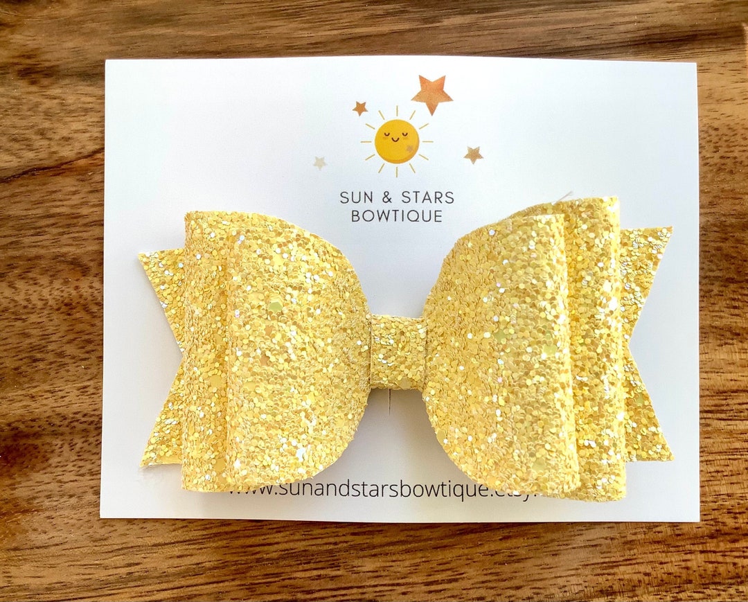 Yellow Sparkly Hair Bow, Yellow Glitter Hair Bow, Large Yellow Hair Bow ...