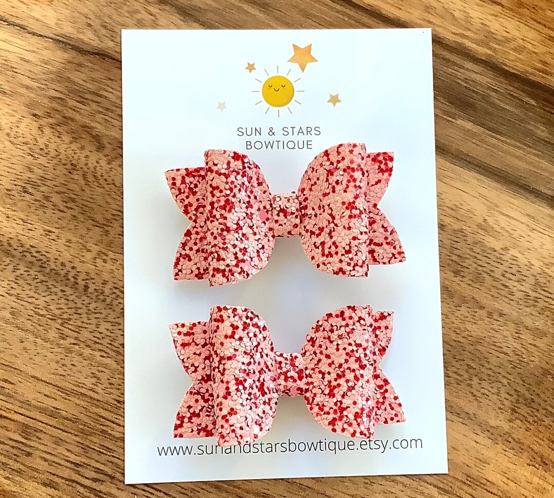 Sparkly Pink and Red Pigtail Bows, Red and Pink Glitter Bows ...