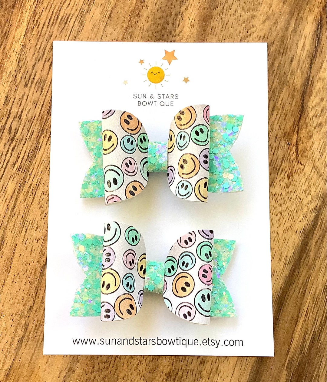 Smiley Face Pigtail Bows, Happy,blue, Pastel, Rainbow,pigtail Bows, Hair Bows, Glitter Bows ...