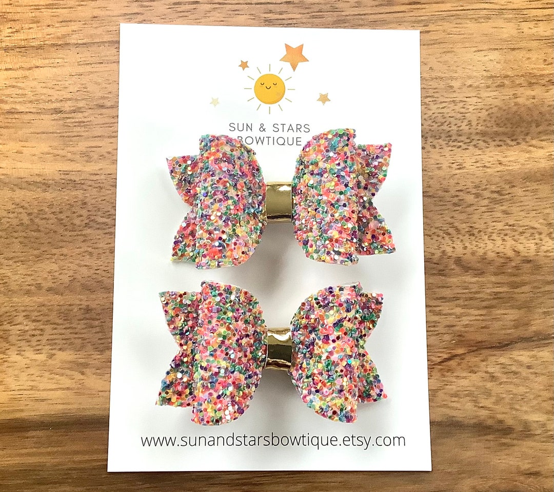 Sparkly Rainbow Pigtail Bows, Rainbow Glitter Pigtail Bows, Rainbow ...
