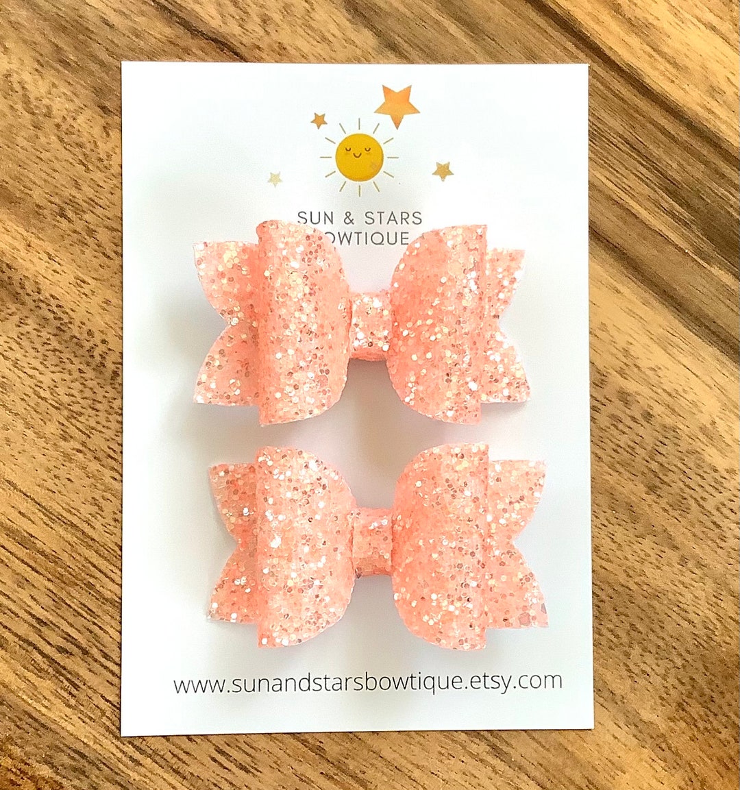 Sparkly Bright Peach Pigtail Bows, Bright Peach Glitter Bows, Peach ...