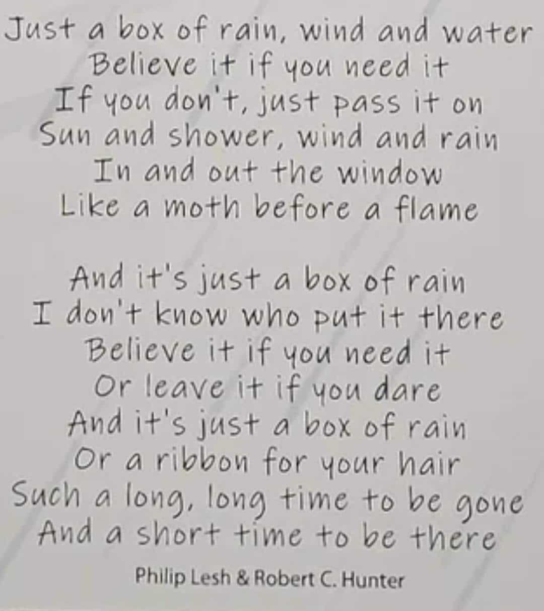 Grateful Dead - Box of Rain 11"x17" Lyric Art, SYF, JGB, Phil Lesh ...