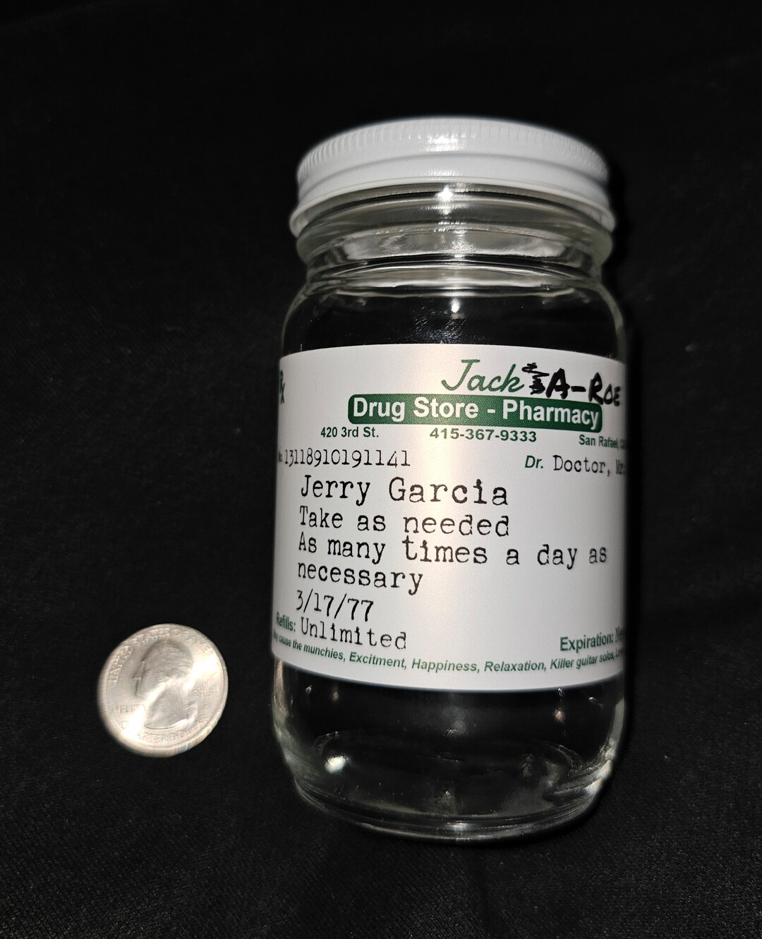 Grateful Dead - Jerry Garcia 8oz Round Glass Scrip Stash Jar 2.5"x4.5 ...