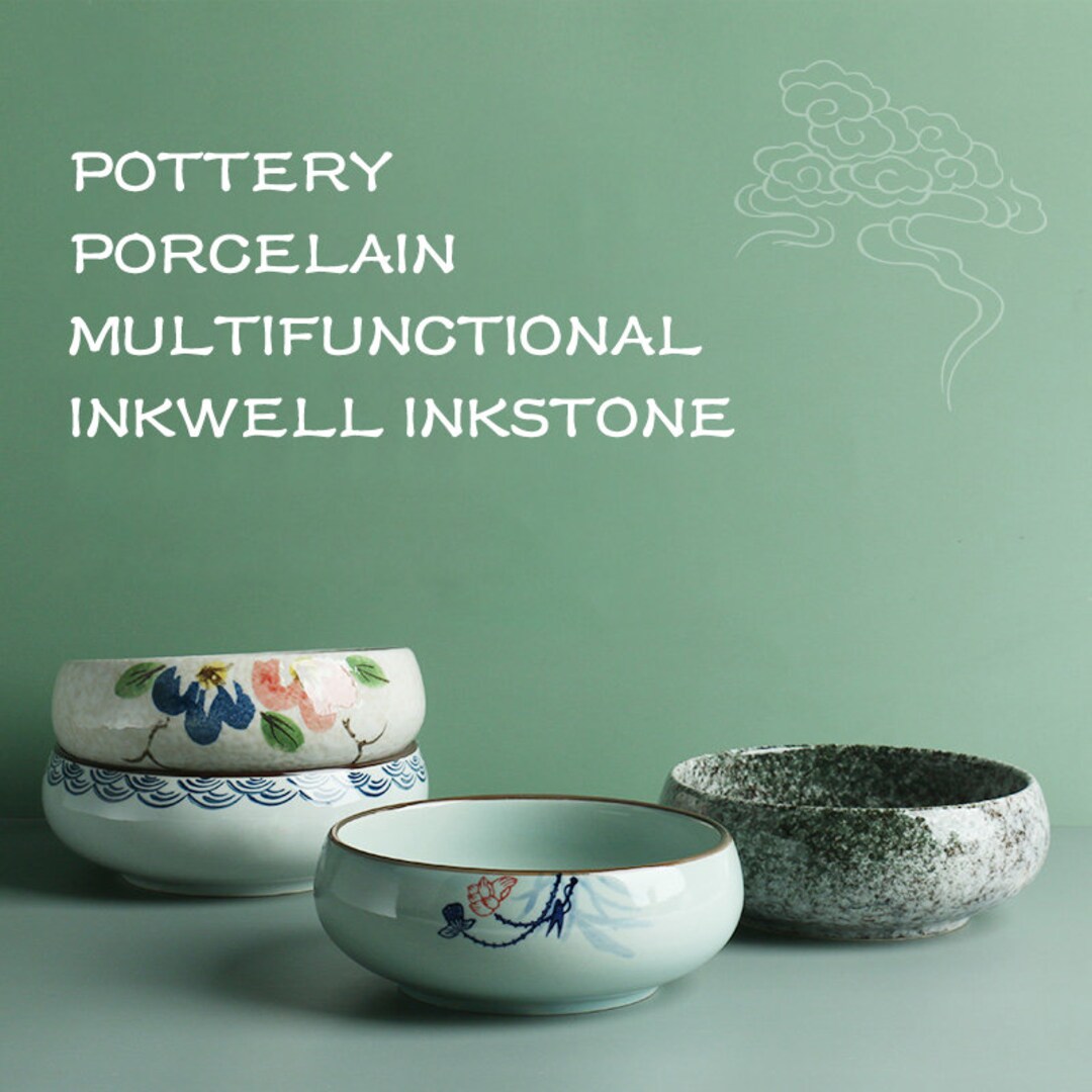 Pottery Porcelain Multifunctional Inkwell Inkstone With Brush Holder ...
