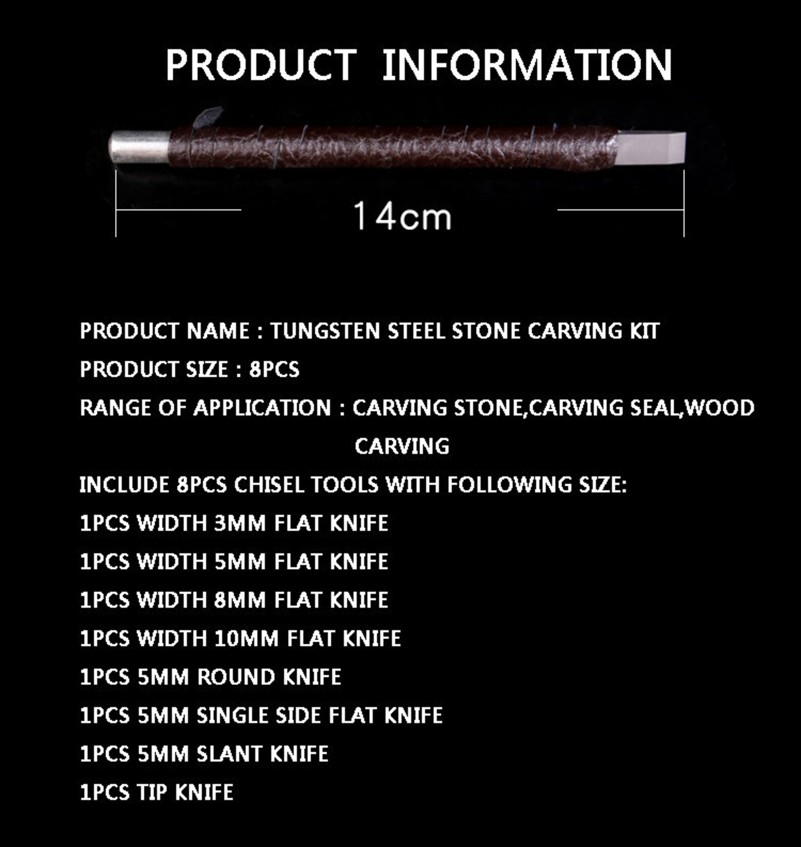 8pcs Tungsten Steel Stone Carving Kit Hard Engraving Carve Cutting ...