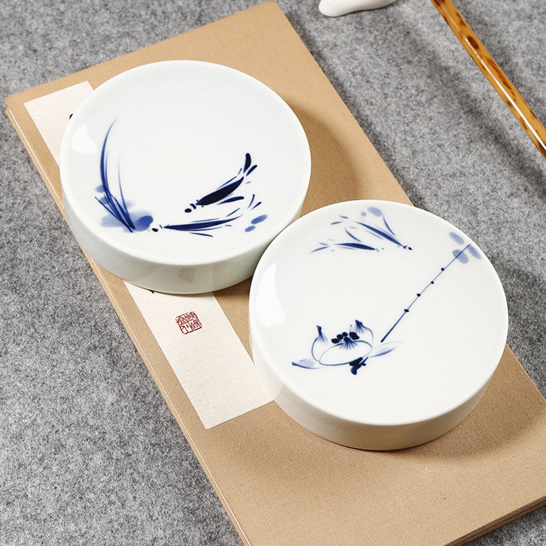 Blue and White Porcelain Inkwell Dish Porcelain Handmade Ink Well ...