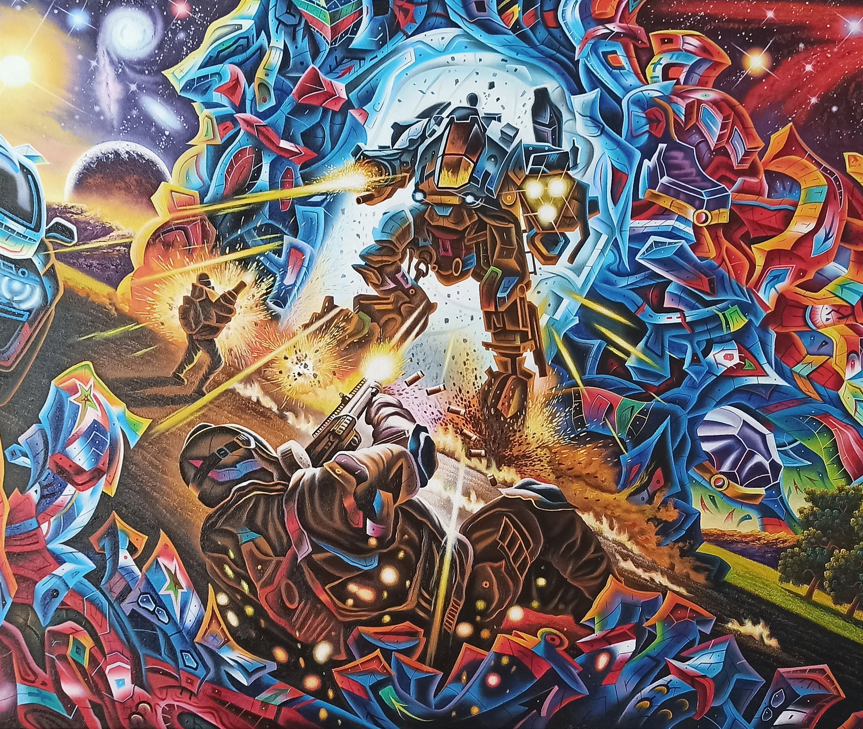 Space Battle Oil Painting, Graffiti Art, Modern Decor - Etsy