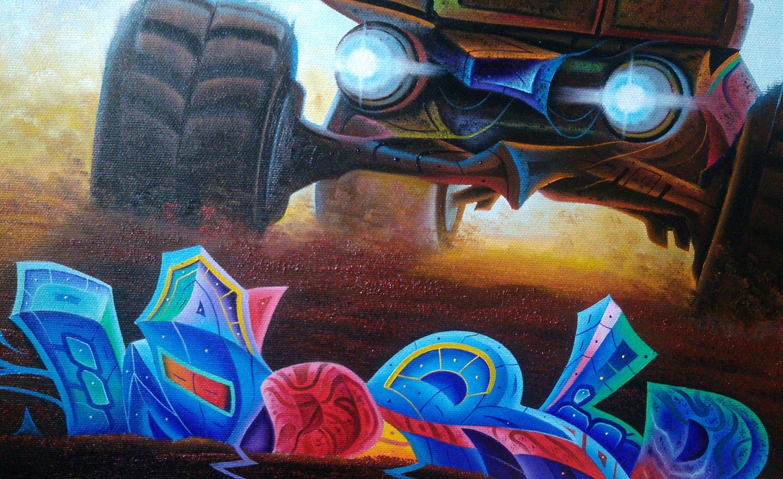 Oil painting 4 graffiti art space painting a fantastic plot | Etsy