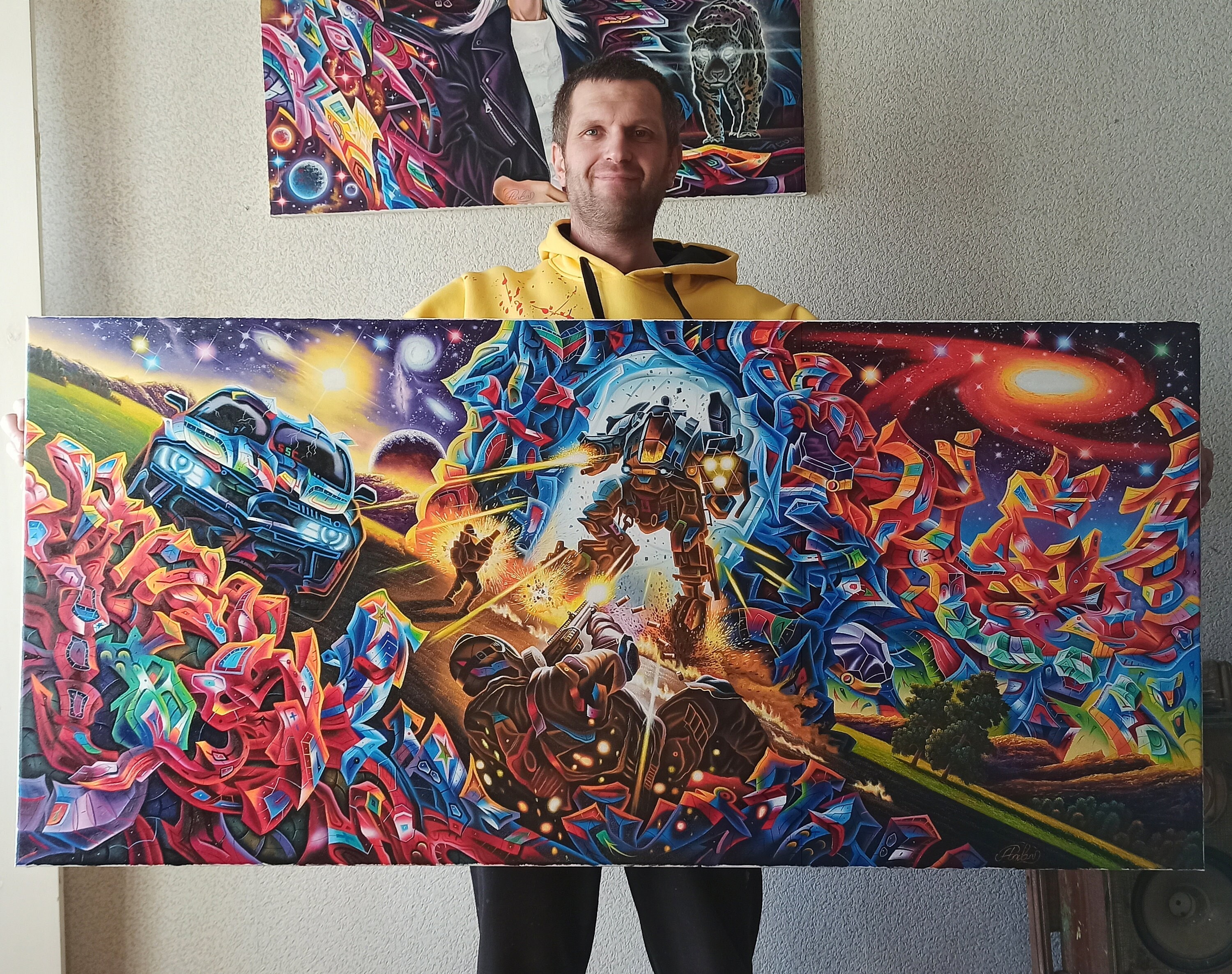 Space Battle Oil Painting, Graffiti Art, Modern Decor - Etsy