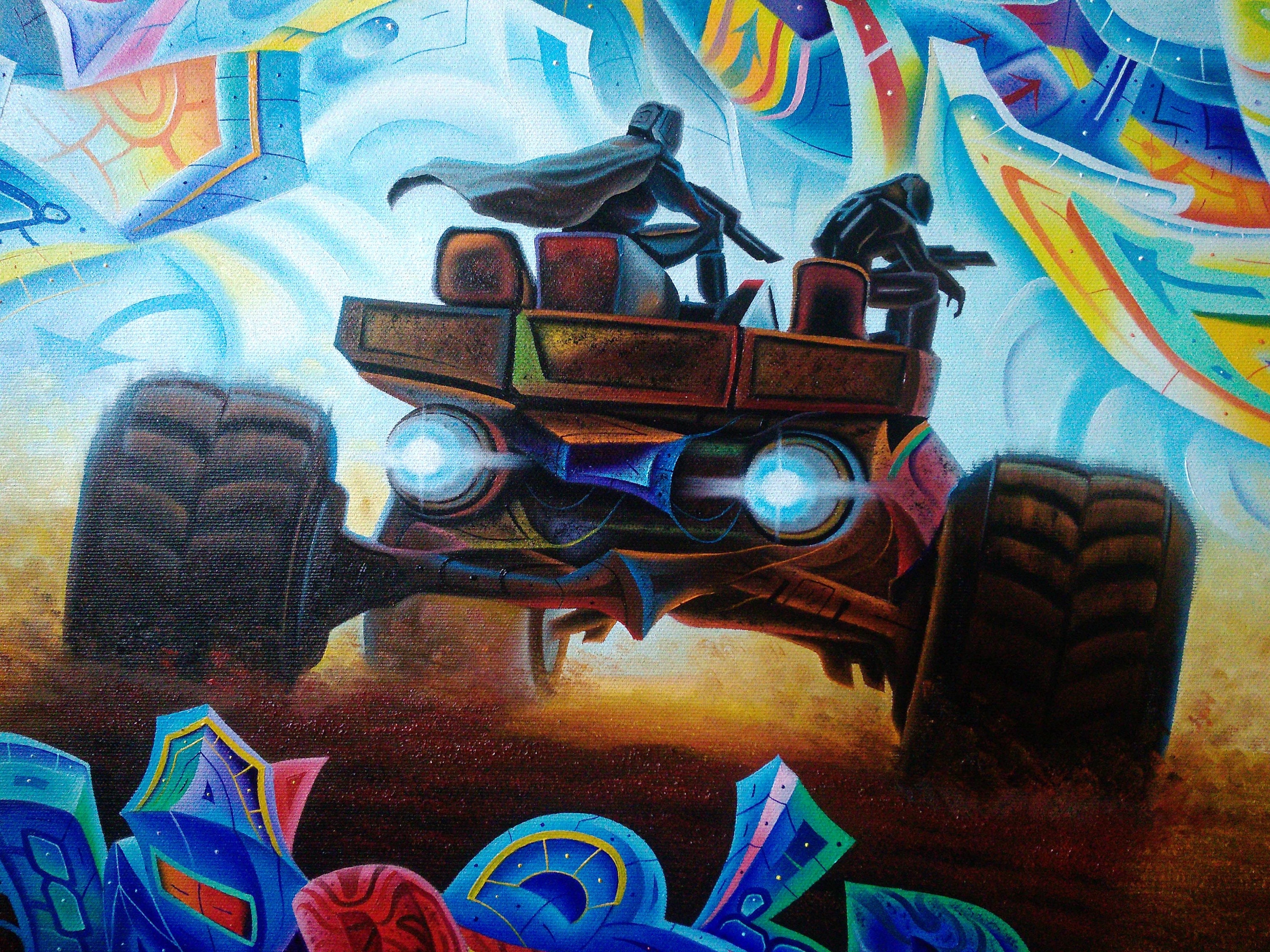 Oil painting 4 graffiti art space painting a fantastic plot | Etsy