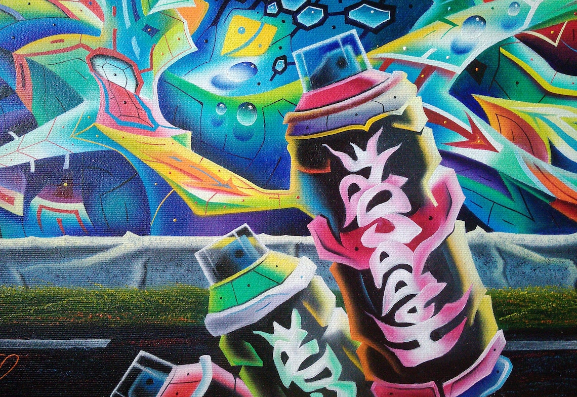 Oil Painting 2 Graffiti Art Space Painting a Fantastic Plot - Etsy