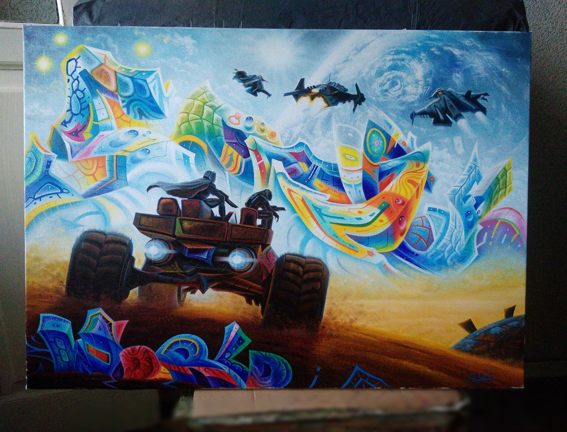 Oil painting 4 graffiti art space painting a fantastic plot | Etsy