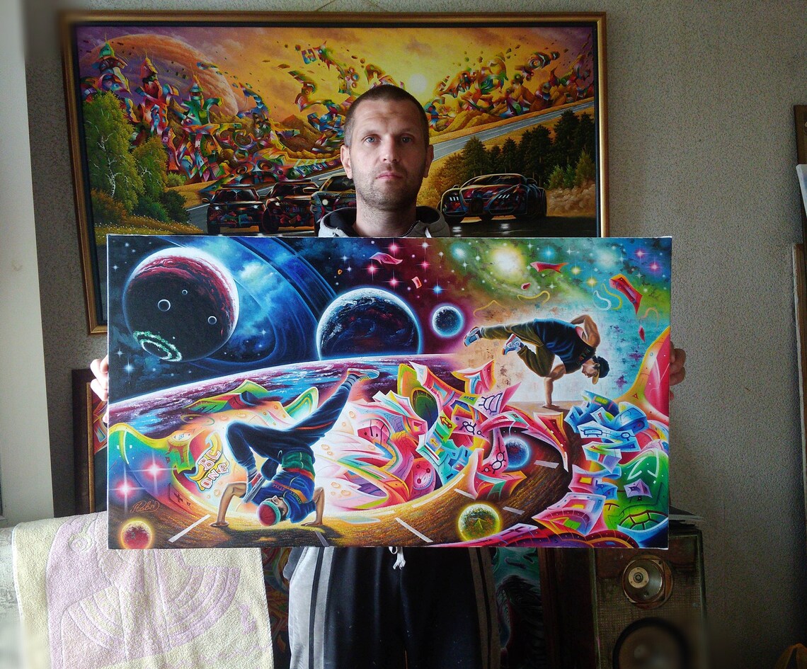 Breakdance Oil Painting: Graffiti Art, Fantasy Space Scene - Etsy