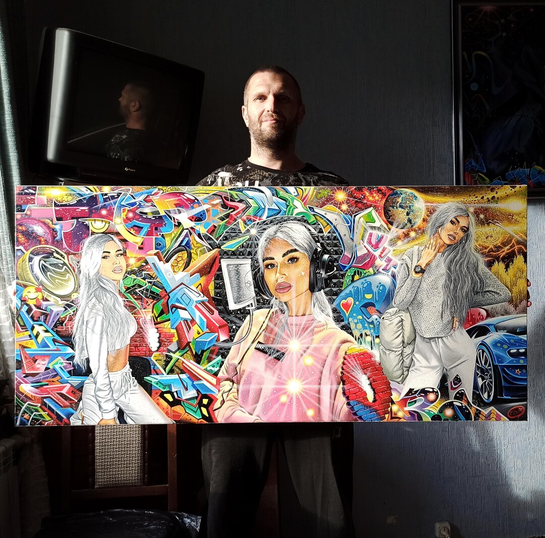 Oil Painting on Canvas, Original Graffiti Art, Beautiful Girls and ...